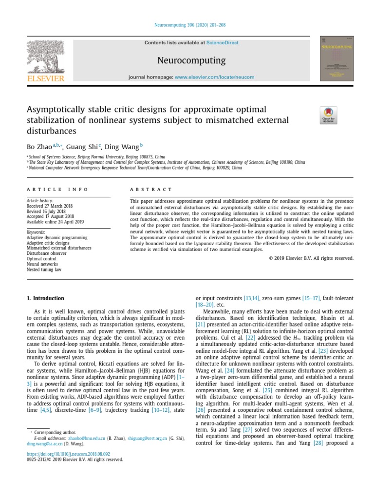 2020 ADP Nonlinear System Mismatched Disterbances 2 | PDF | Optimal Control | Control Theory