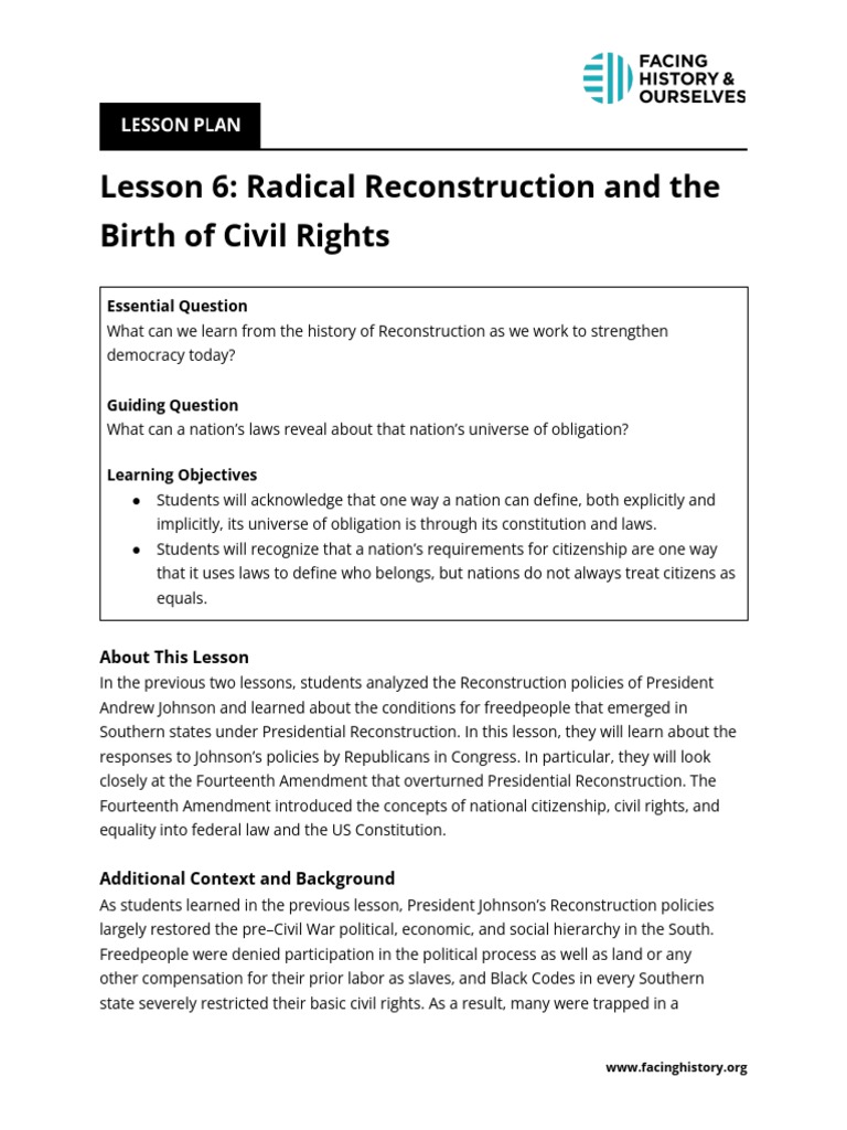 Lesson 6 Radical Reconstruction and The Birth of Civil Rights | PDF ...
