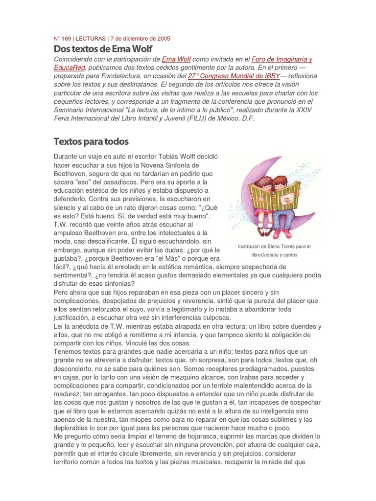 Dos Textos de Ema Wolf | Descargar gratis PDF | Narración | Literatura infantil