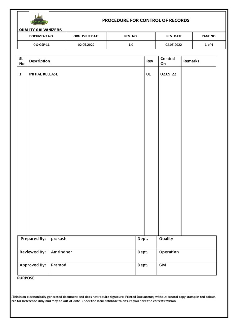 Quality Records Control Procedure | PDF | Computing