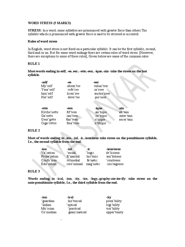 Word Stress | PDF | Stress (Linguistics) | Word