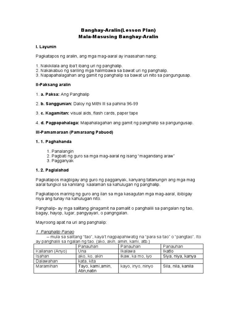 Banghay-Aralin (Lesson Plan) Filipino | PDF