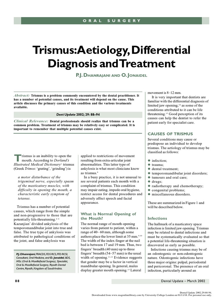 Dhanrajani, P. J., & Jonaidel, O. (2002) - Trismus Aetiology ...