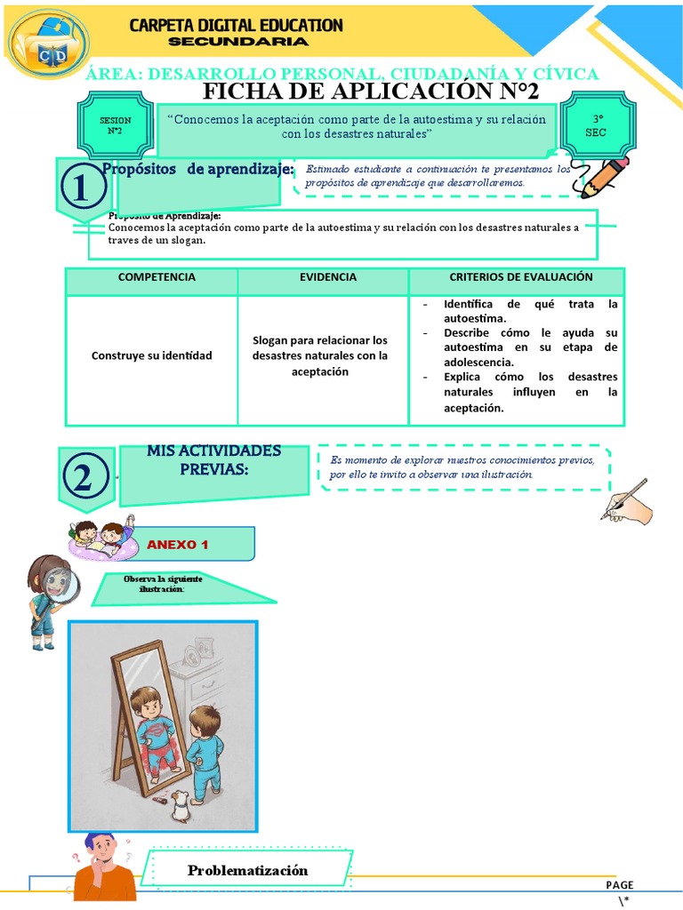 3° Ficha de Aplicación-Sesión2-Sem.1-Exp.1 - DPCC | PDF | Aprendizaje | Autoestima