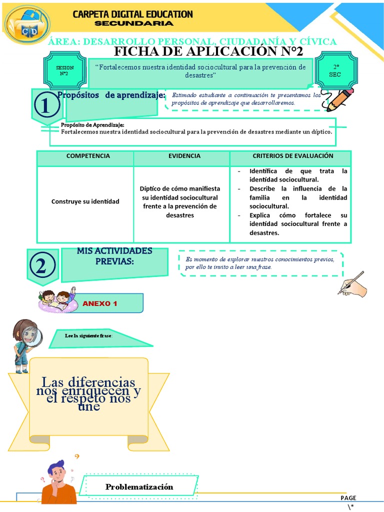 2° Ficha de Aplicación-Sesión2-Sem.1-Exp.1 - DPCC | PDF | Aprendizaje | Cognición