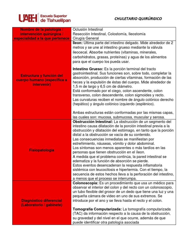 Chuletario Quirurgico, Resección Intestinal, Colostomía, Ileostomía ...