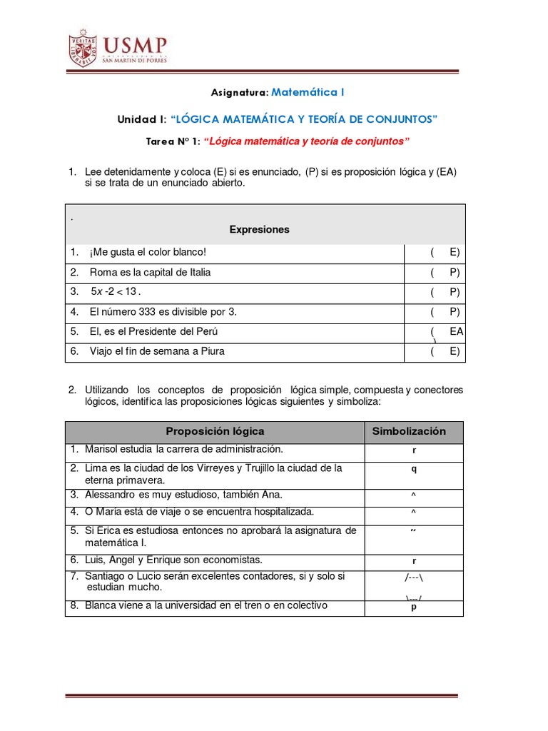 Tarea 1 Matematica Nicole Nayeli Lopez Santa Cruz | PDF | Proposición | Conjunto (Matemáticas)