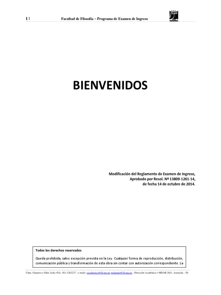 Ingreso a la Facultad de Filosofía U.N.A. | PDF | Sicología | Verbo