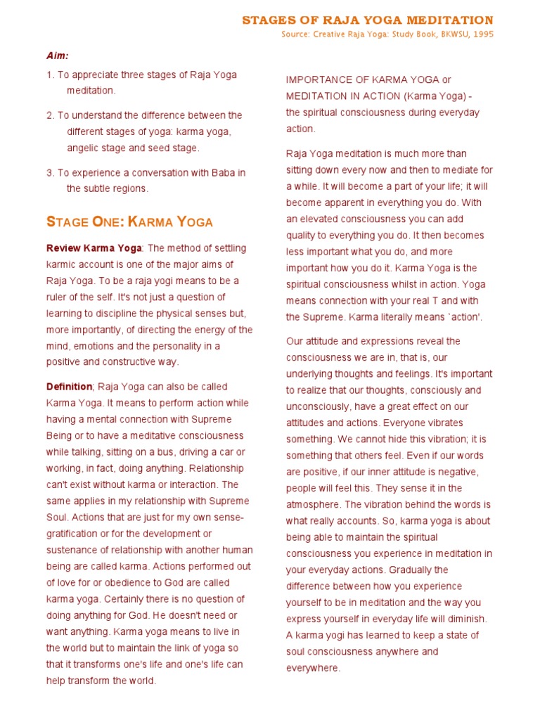 Stages of Raja Yoga Meditation | Yoga | Karma