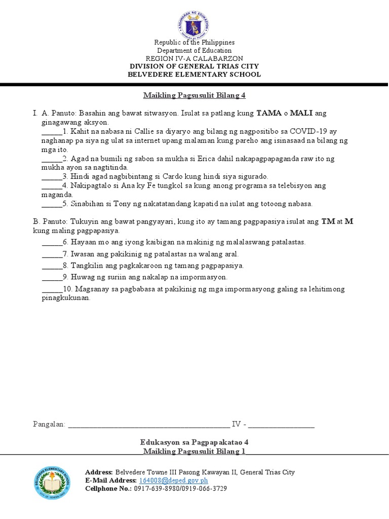 Written Works in EsP 4 #1 | PDF