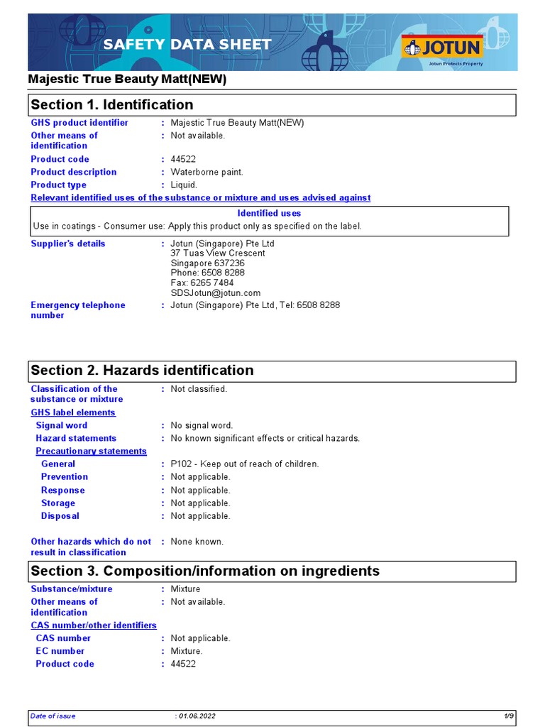 SDS 44522 Majestic True Beauty Matt (NEW) Euk SG | PDF