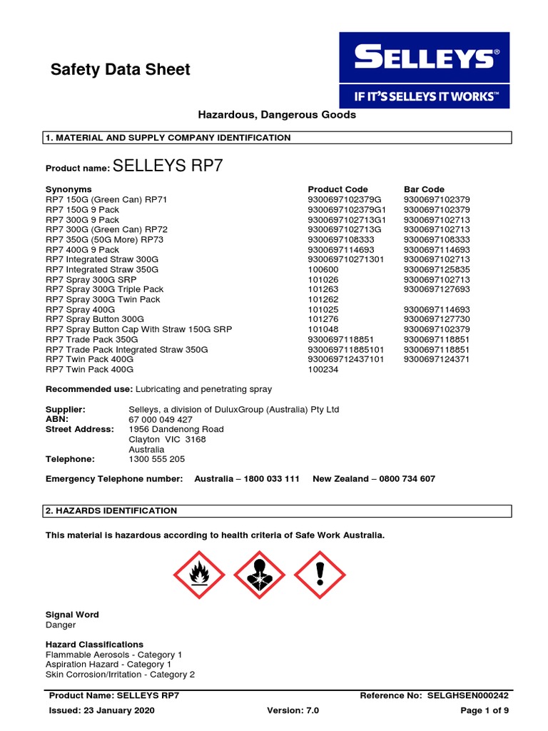 SELLEYS RP7 Safety Data Sheet | PDF | Technology & Engineering