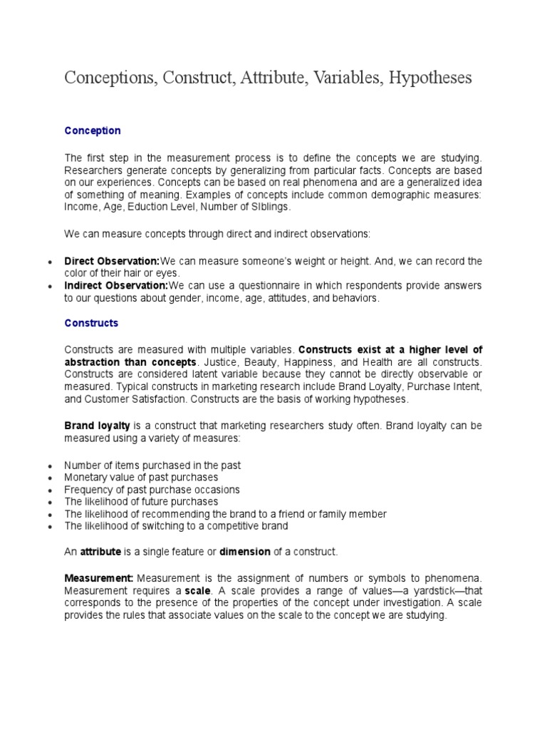 Conceptions, Construct, Attribute, Variables, Hypotheses | PDF