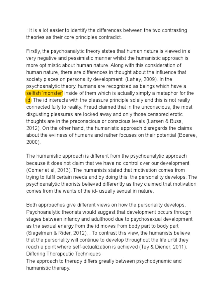 Humanistic Vs Psychoanalytic | PDF | Psychotherapy | Humanistic Psychology