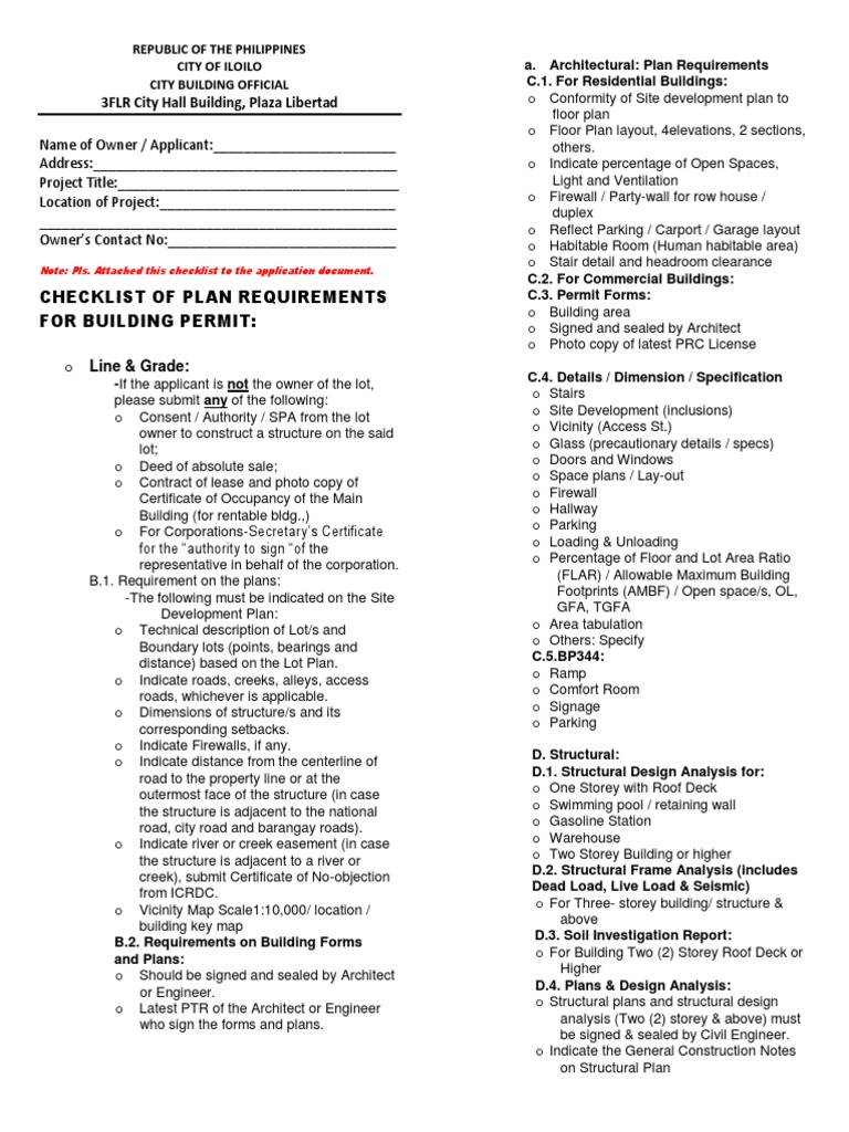 Manila City Permit Plans Requirements Checklist | PDF | Computers ...