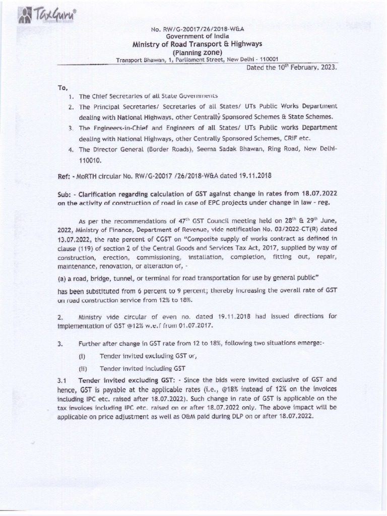 MoRTH GST Circular | PDF
