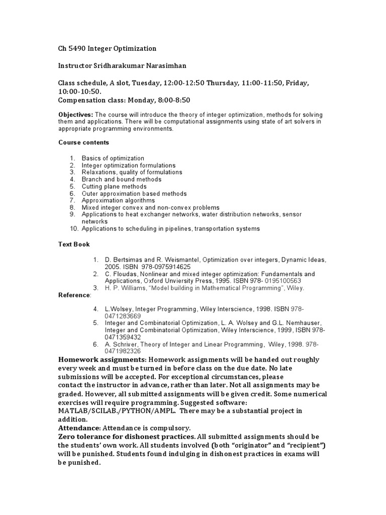 Course Details | PDF | Mathematical Optimization | Linear Programming
