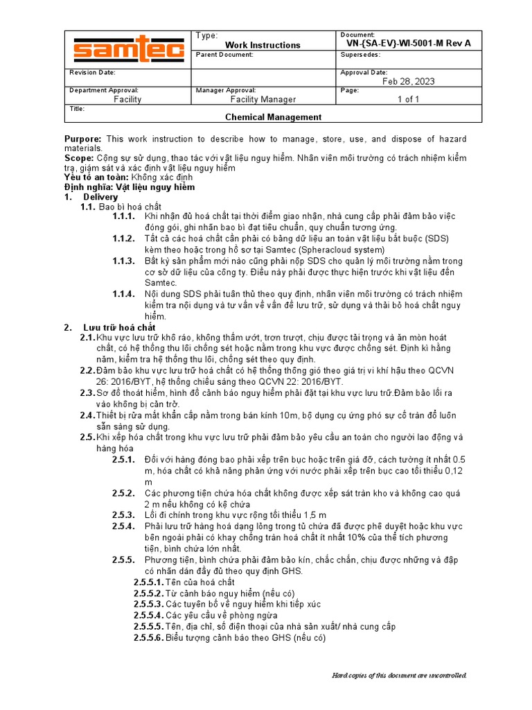 VN - (SA-EV) - WI-5001-M Chemical Management | PDF