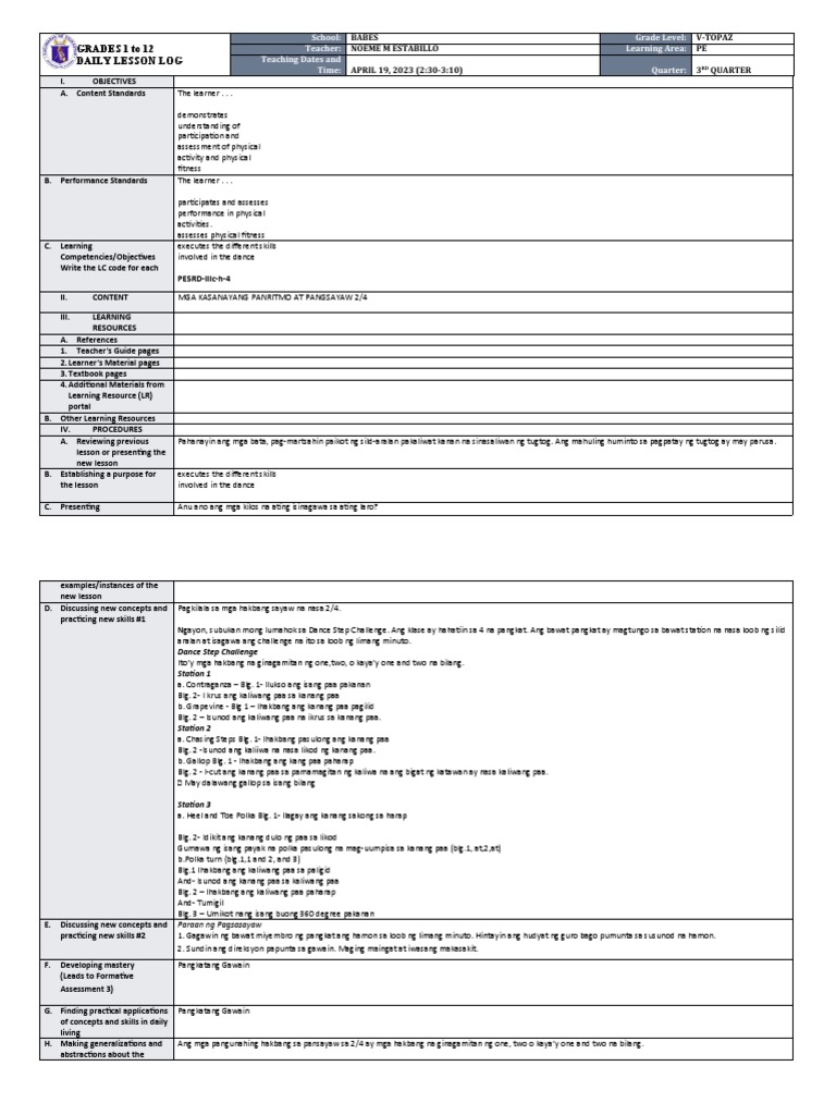 DLL - Mapeh 5 - Q3 - W6 | PDF