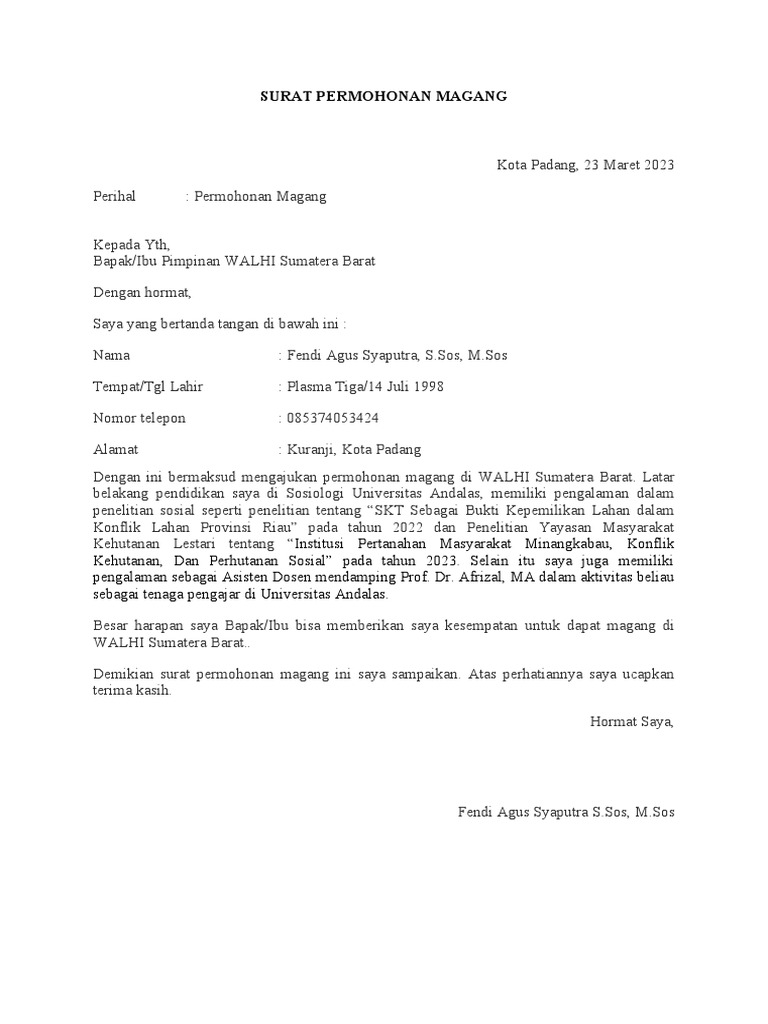 Surat Permohonan Magang Pdf