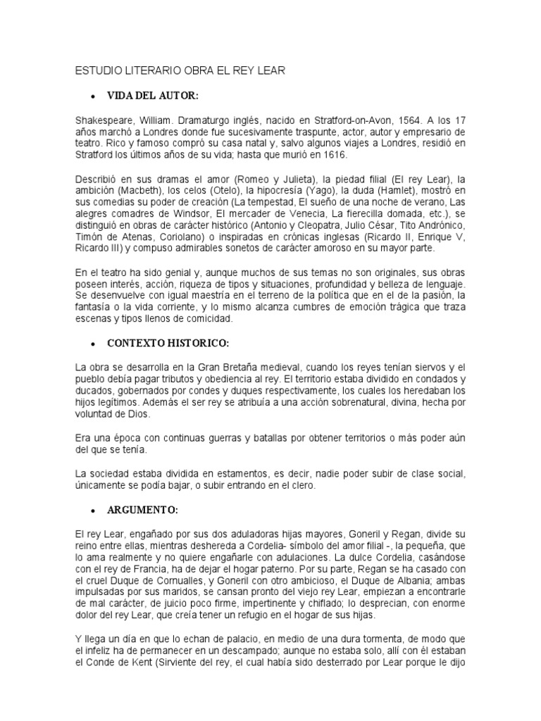 El Rey Lear | PDF | Rey Lear | William Shakespeare