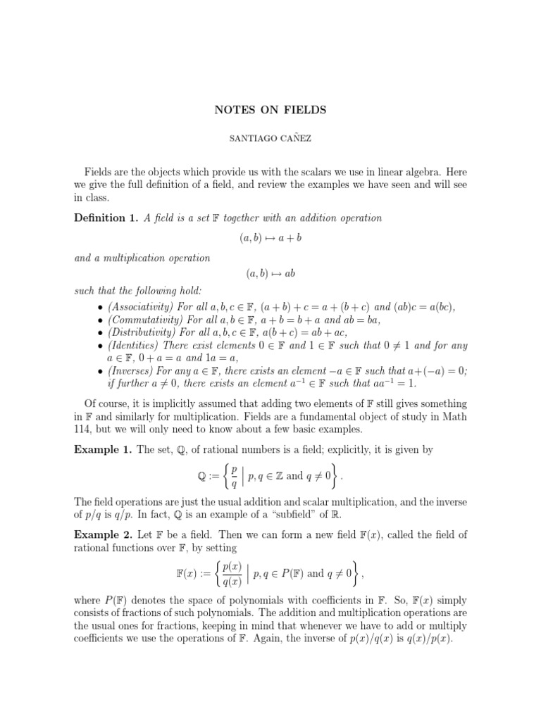 Fields | PDF | Field (Mathematics) | Multiplication