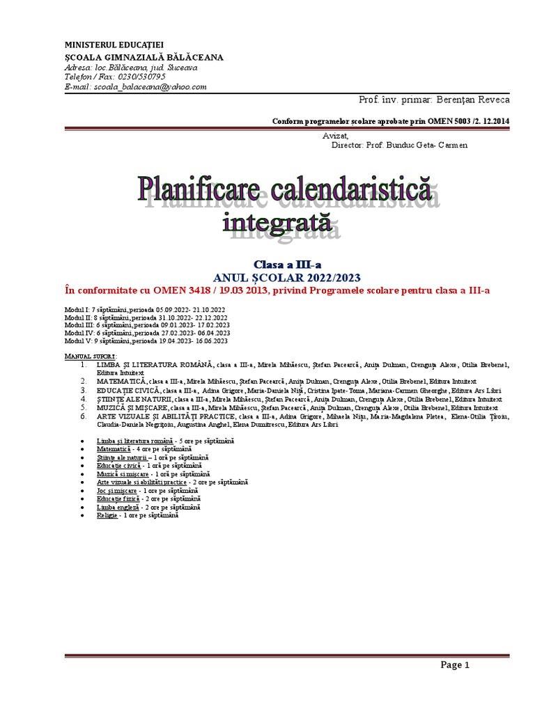 Planificare Reveca | PDF