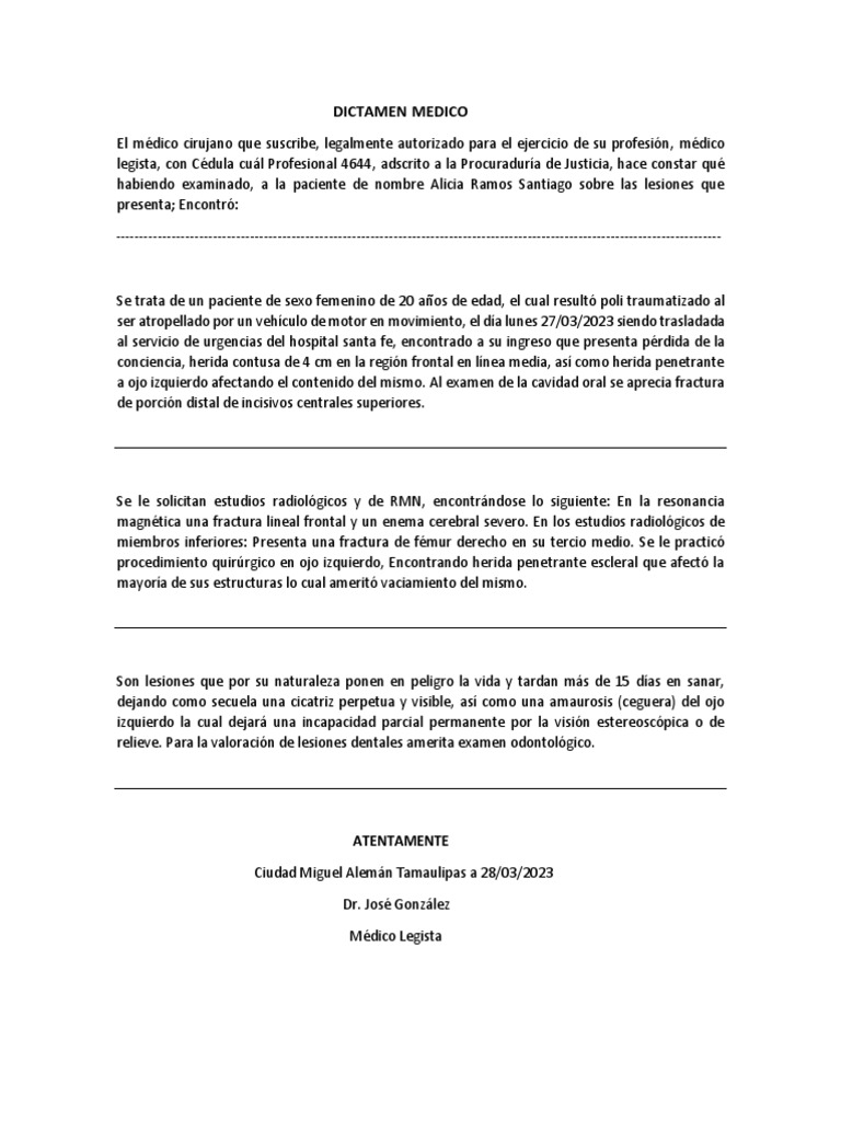 Dictamen Medico | PDF