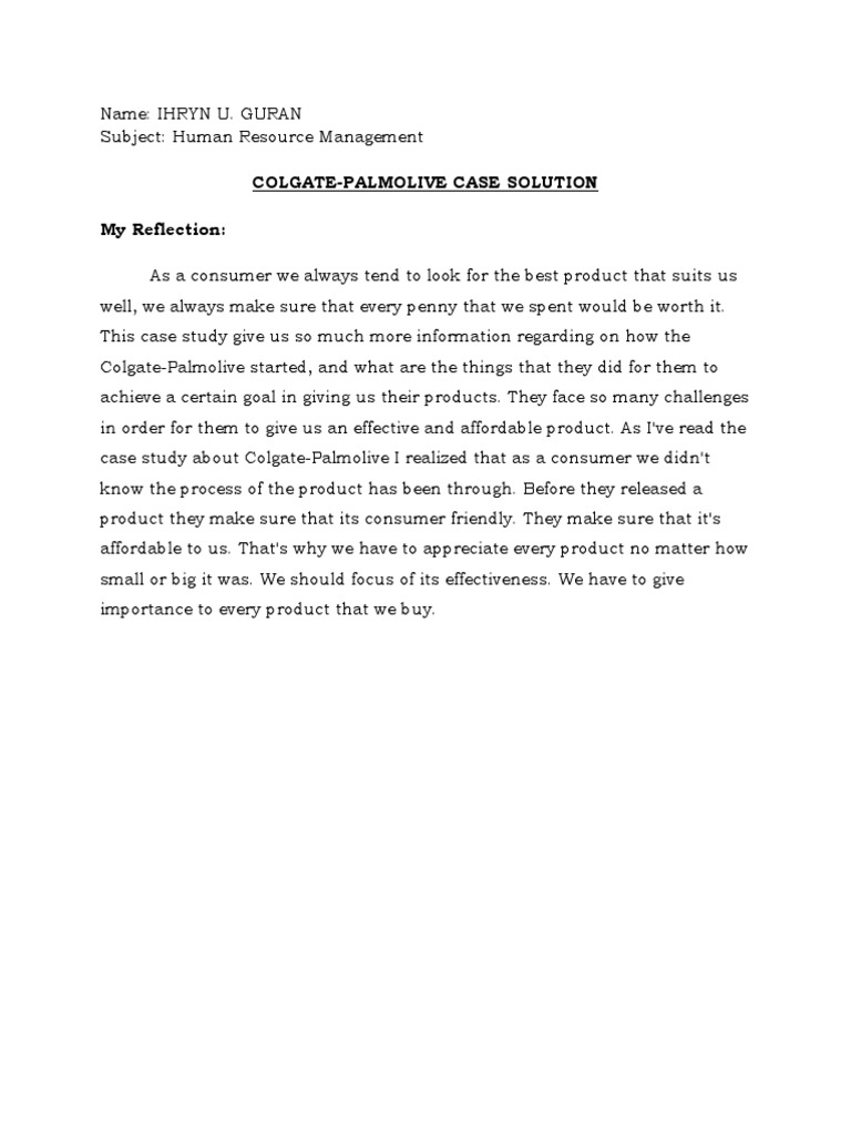 Colgate-Palmolive Case Solution My Reflection | PDF