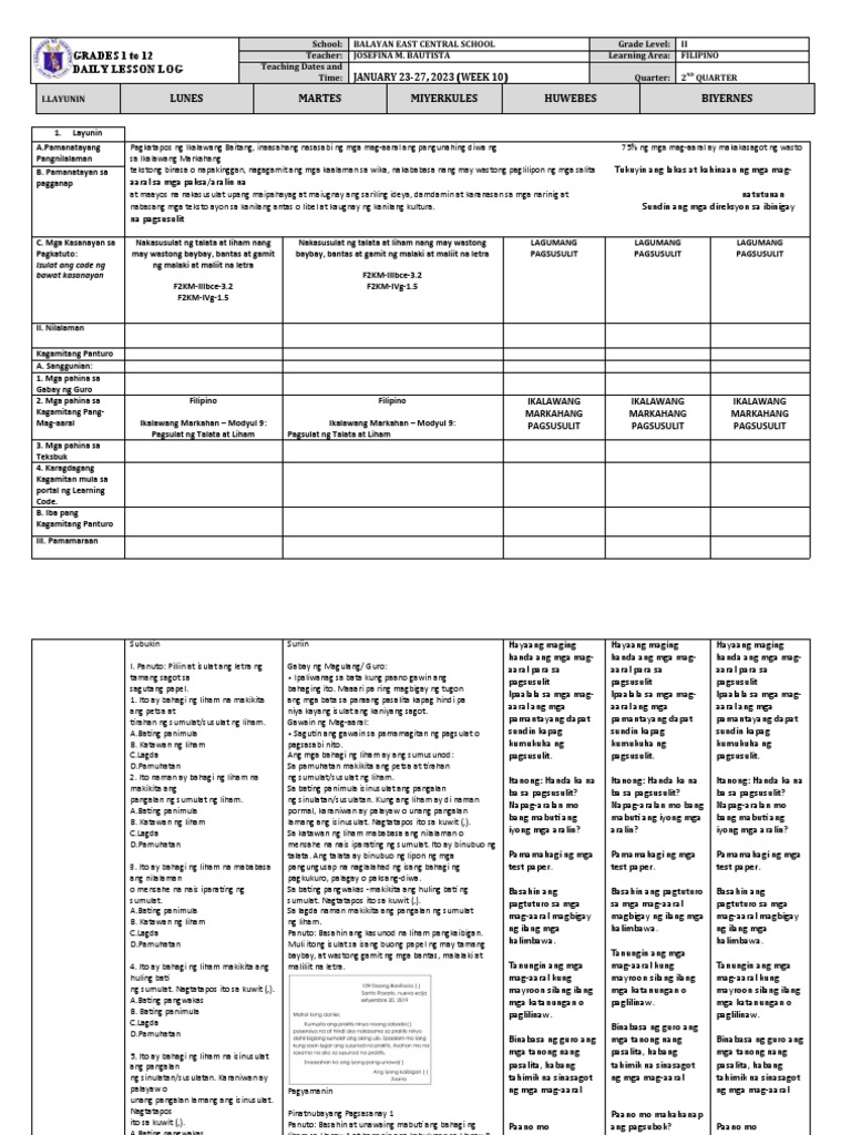 DLL Filipino-2 Q2 W10 | PDF