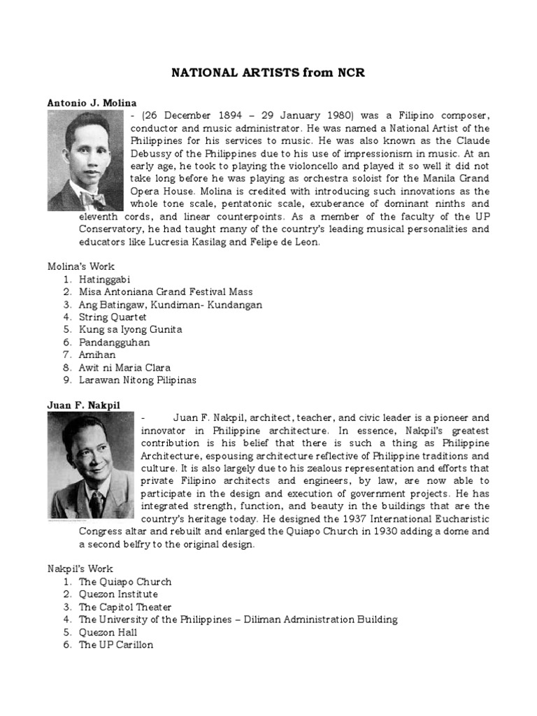 NATIONAL ARTISTS From NCR PDF | PDF | Philippines