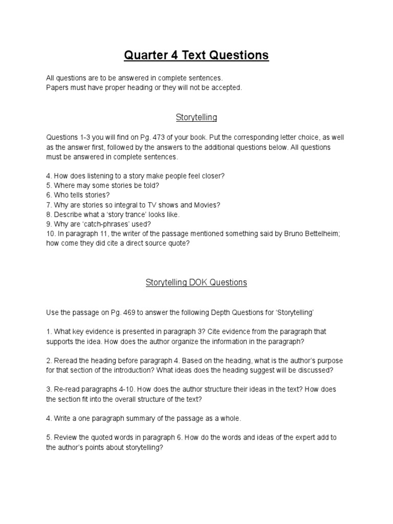 Quarter 4 Text Questions | PDF