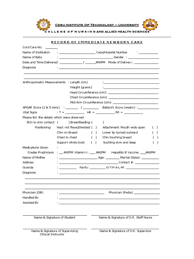Record of Newborn Care | PDF | Breastfeeding | Health Care