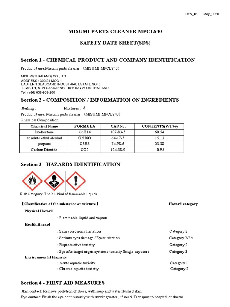 MPCL840 (MSDS) | PDF | Combustion | Fires