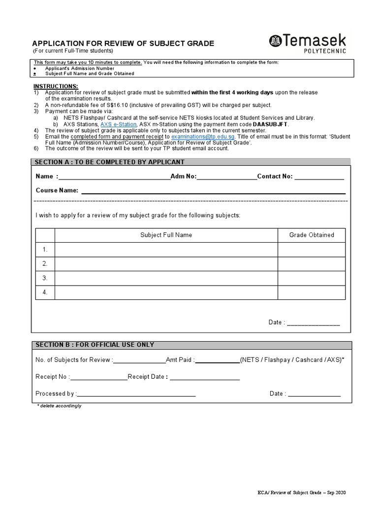 Application For Review of Subject Grade | PDF | Business