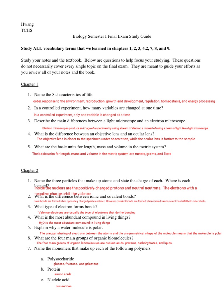 Kami Export - Semester I Final Exam Study Guide - Bio23 | PDF ...