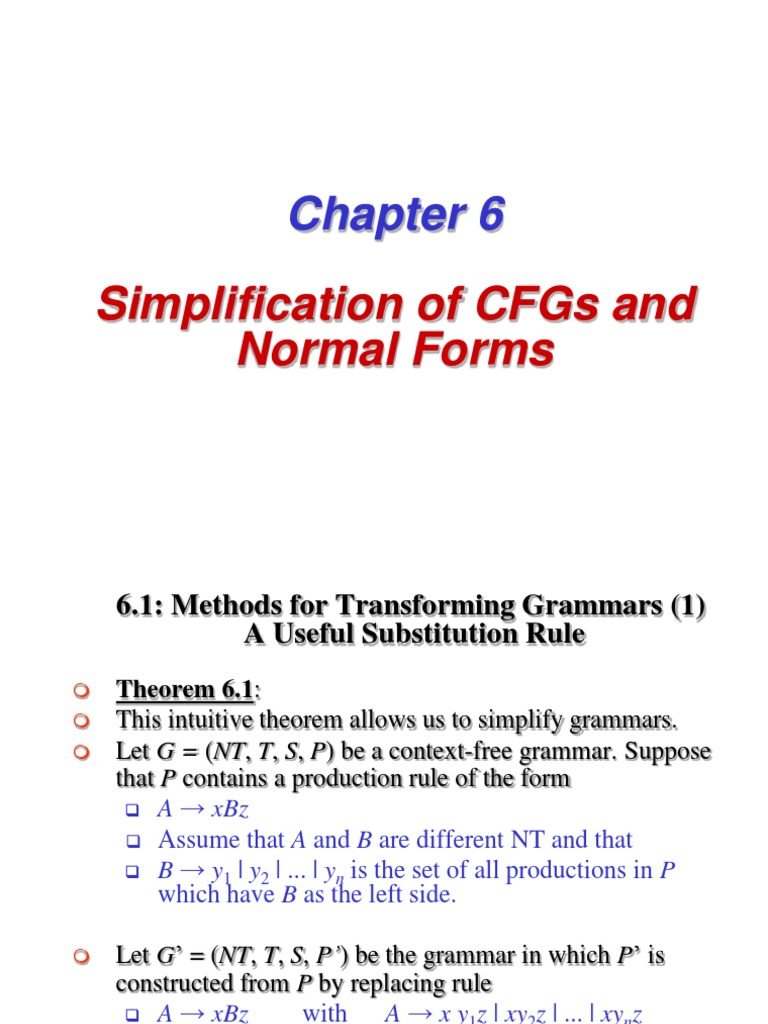 ch6 - Simplification - of - CFGs - and - Normal - Forms | PDF ...