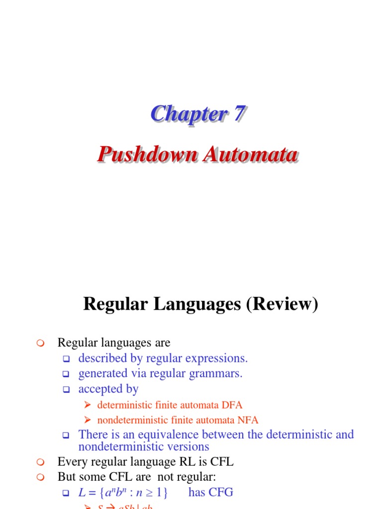 ch7 Pushdown Automata | PDF | Grammar | Mathematical Logic