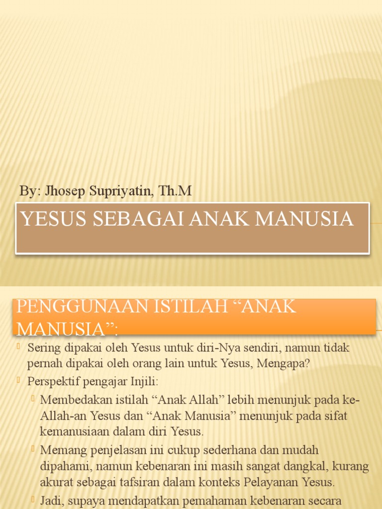 Yesus Sebagai Anak Manusia (Kristologi DLM Injil Sinoptik) | PDF