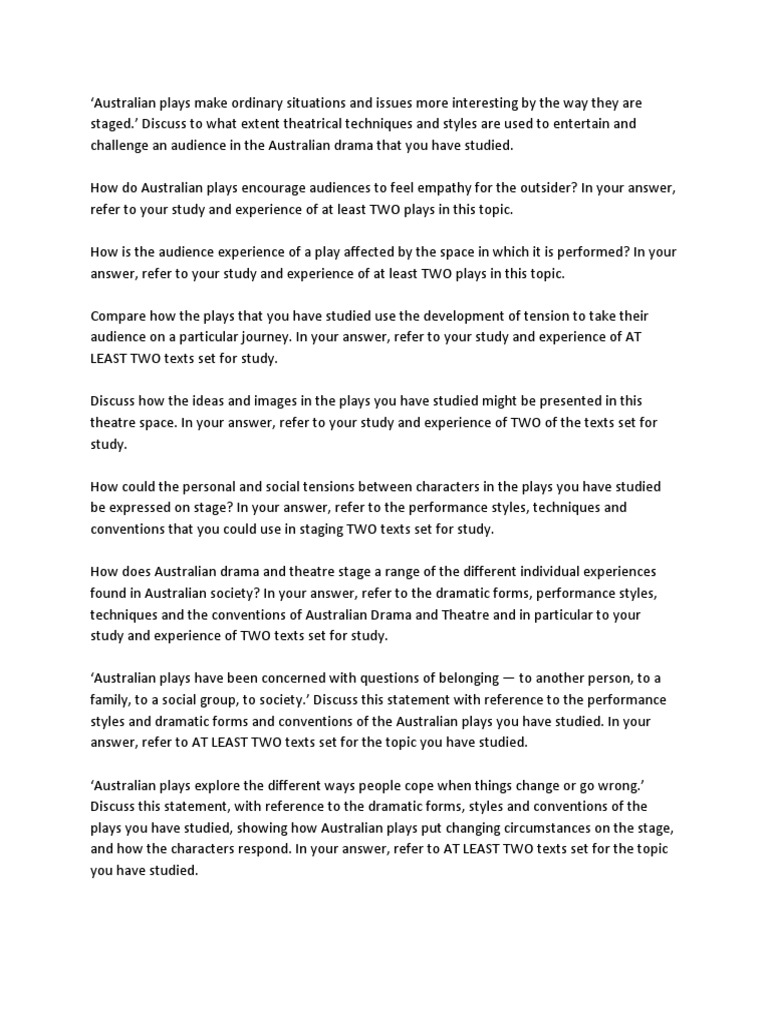 NSW Stage 6 HSC Drama Contemporary Australian Theatre Practice Essay ...