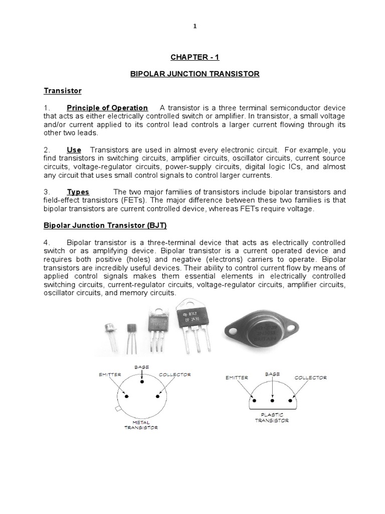 Chapter - 1 Bipolar Junction Transistor Transistor Principle of Operation | PDF | Bipolar ...