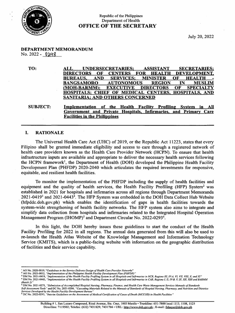 DM No. 2022-0298 Implementation of The HFP System in All Government and ...