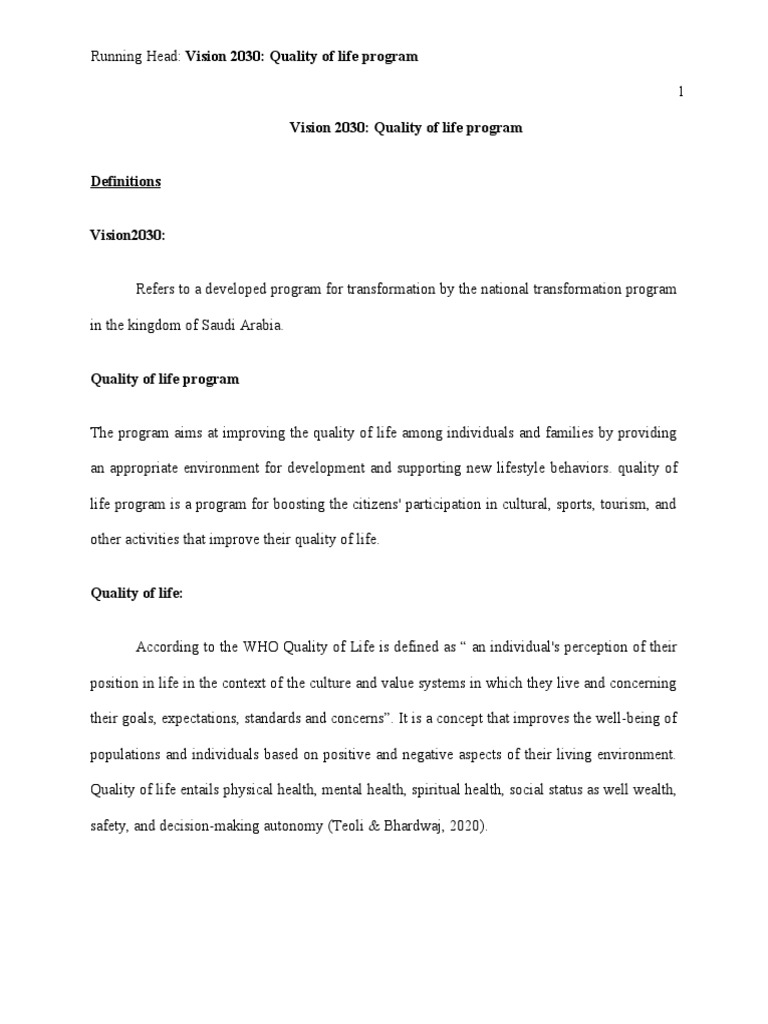 Vision 2030 Quality of Life Program | PDF | Quality Of Life | Motivation