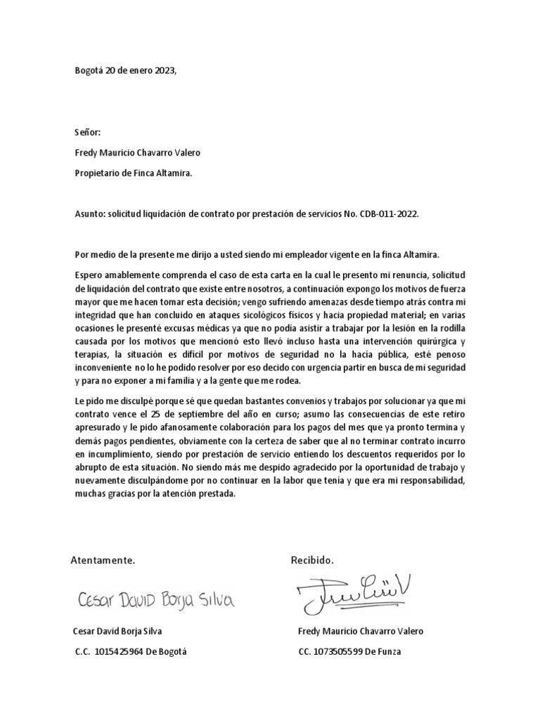 Renuncia Cesar David Borja | PDF