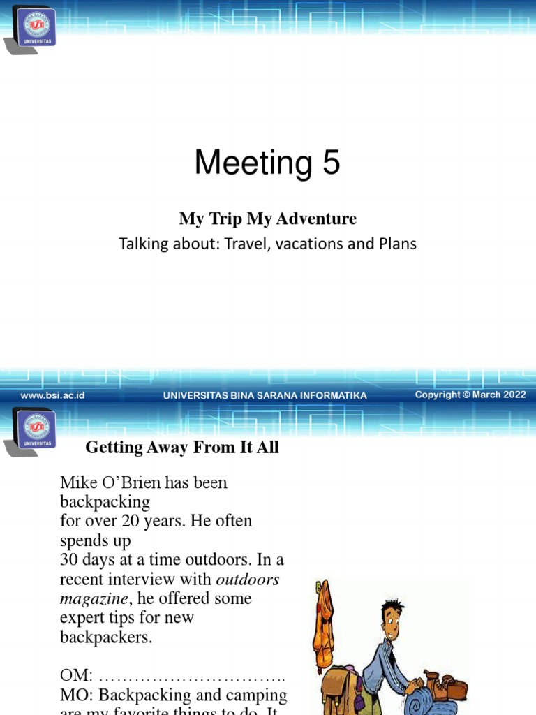 Meeting 5: Talking About: Travel, Vacations and Plans | PDF | Camping ...