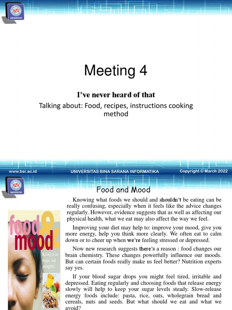 Meeting 4: Talking About: Food, Recipes, Instructions Cooking Method ...