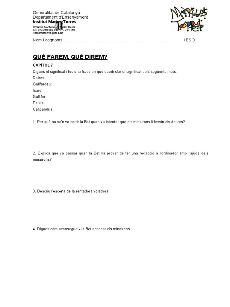 Què Farem, Què Direm?: Institut Màrius Torres | PDF