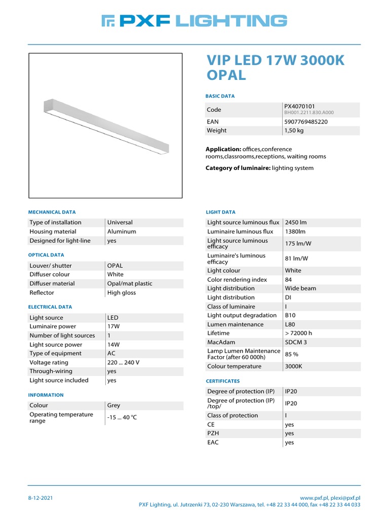 Vip - Led - 17W - 3000K - Opal (Linear Light) | PDF | Lighting | Light ...