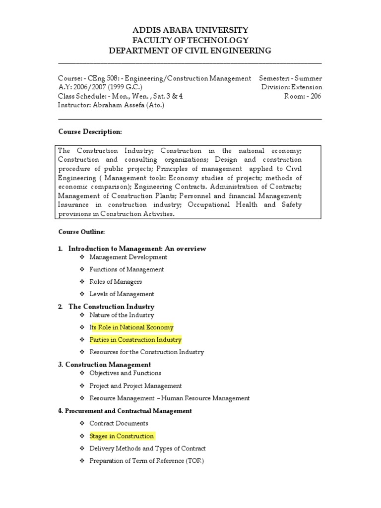 CEng 508 - Course Outline - Abraham | PDF