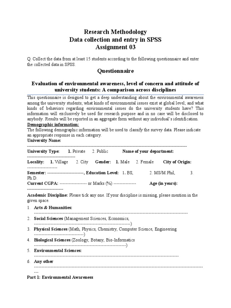 Research Methodology - Assignment 03 - Data Collection and Entry in ...